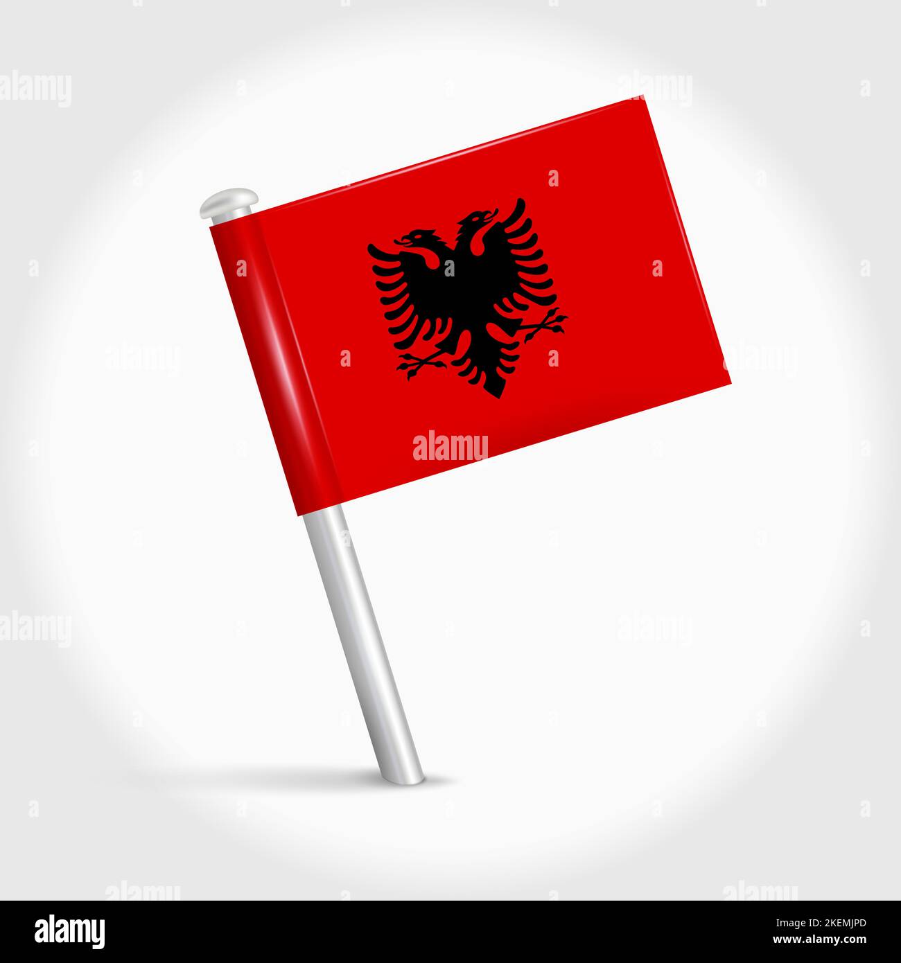 Albania map pin flag icon. Albanian pennant map marker on a metal ...