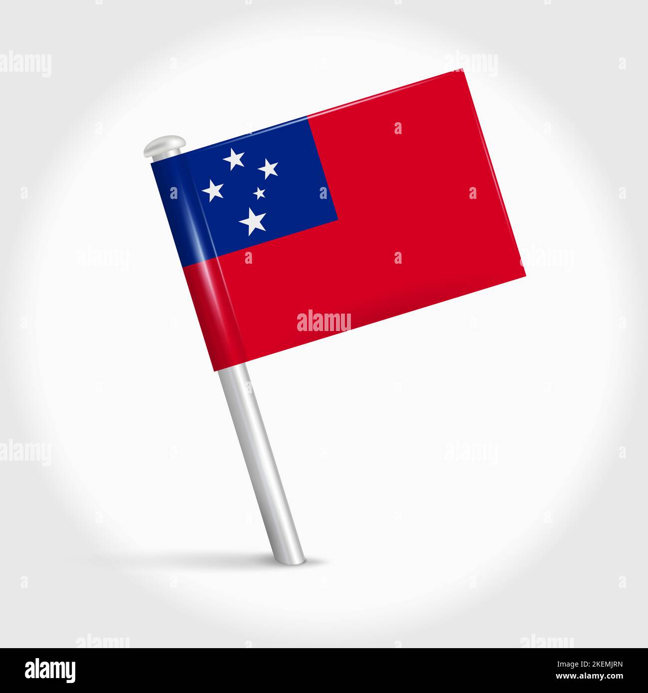 Samoa map pin flag icon. Samoan pennant map marker on a metal needle. 3D realistic vector ...