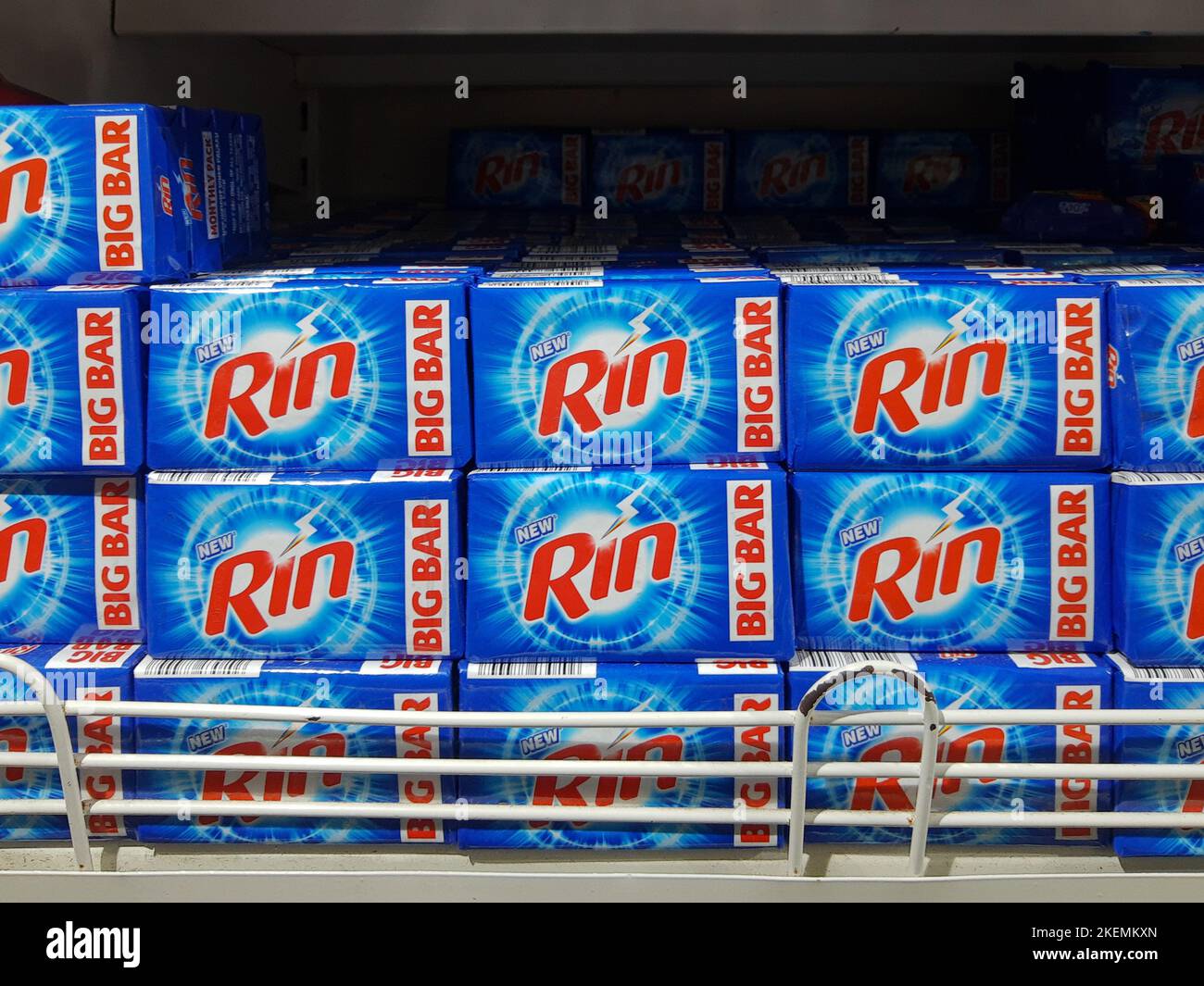 A closeup shot of the collection of RIN Detergent Bars in a supermarket ...