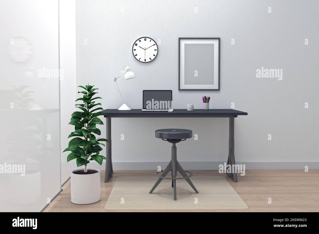 The view of a working desk with a laptop and different objects in a ...