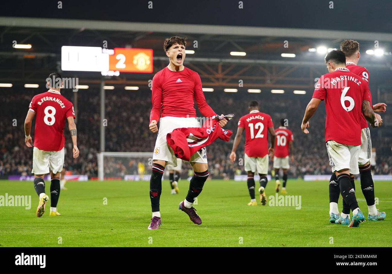 Manchester United's Alejandro Garnacho (centre) celebrates after he ...
