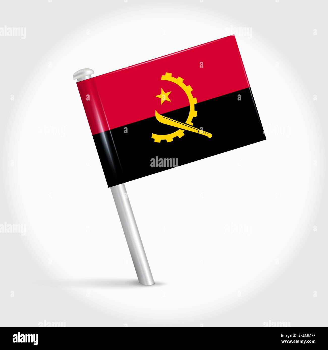 Angola map pin flag icon. Angolan pennant map marker on a metal needle ...