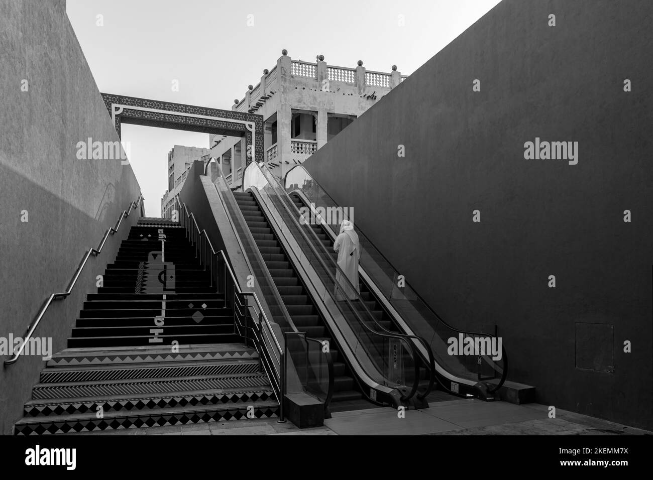 Monochrome Building Architecture of Mushreib Downtown. Arab Man Back ...