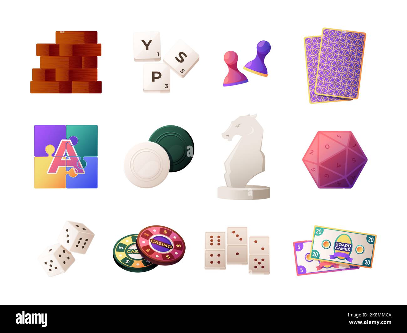 Board game icons. Cartoon dice chips cards for cardboard table games ...