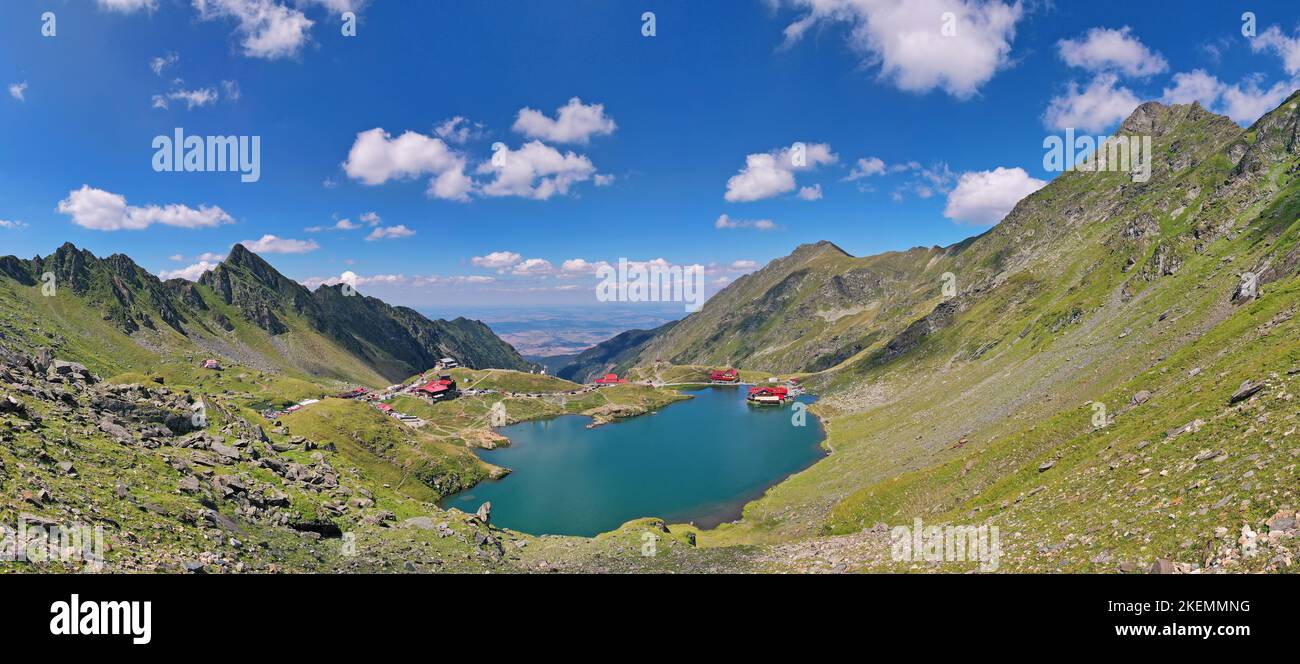 Alpine summer lake panorama in Romanian Carpathians, Balea lake and ...