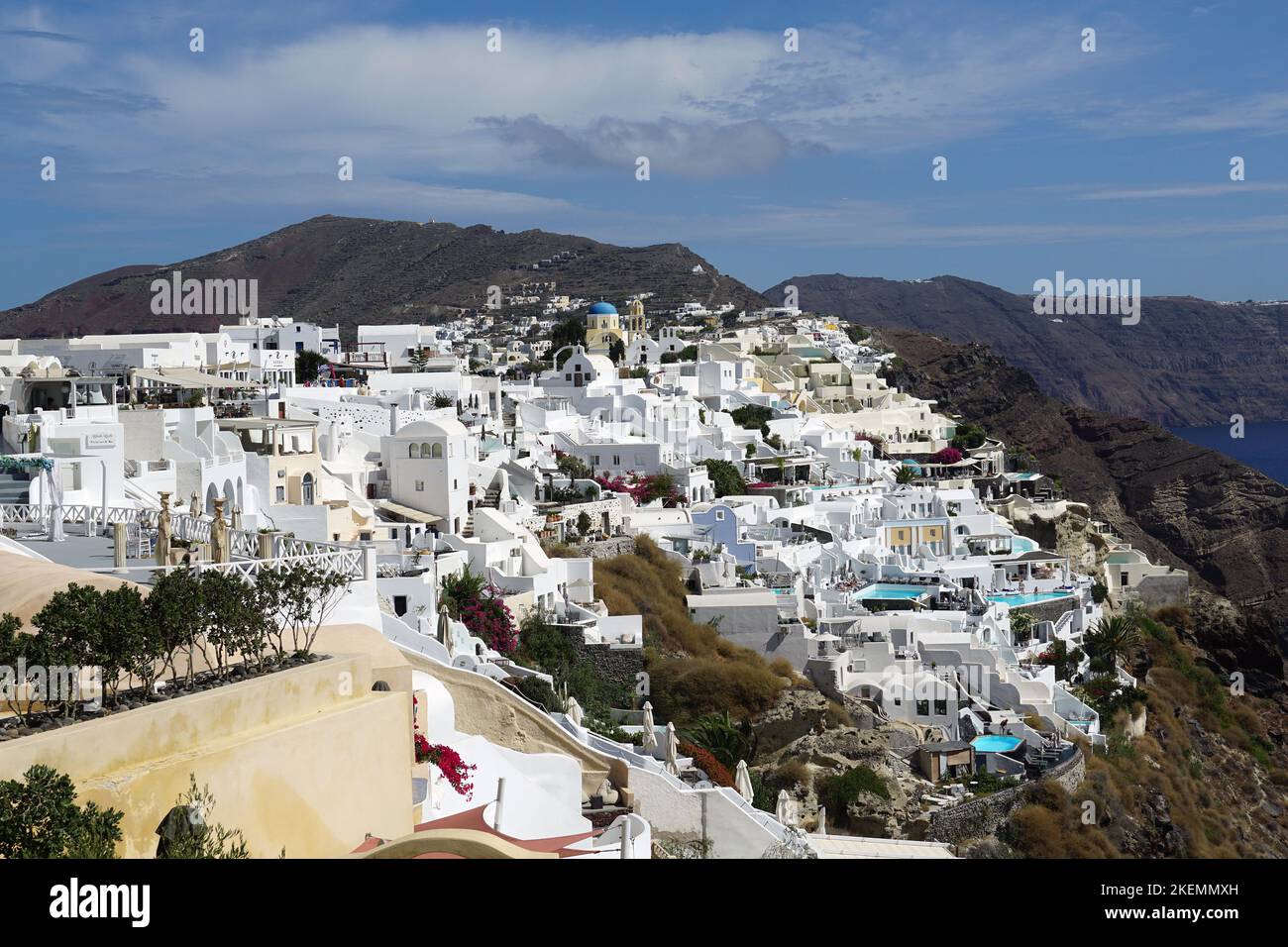 View, Oia or Ia, (Pano Meria), Santorini, Greece, Europe Stock Photo ...