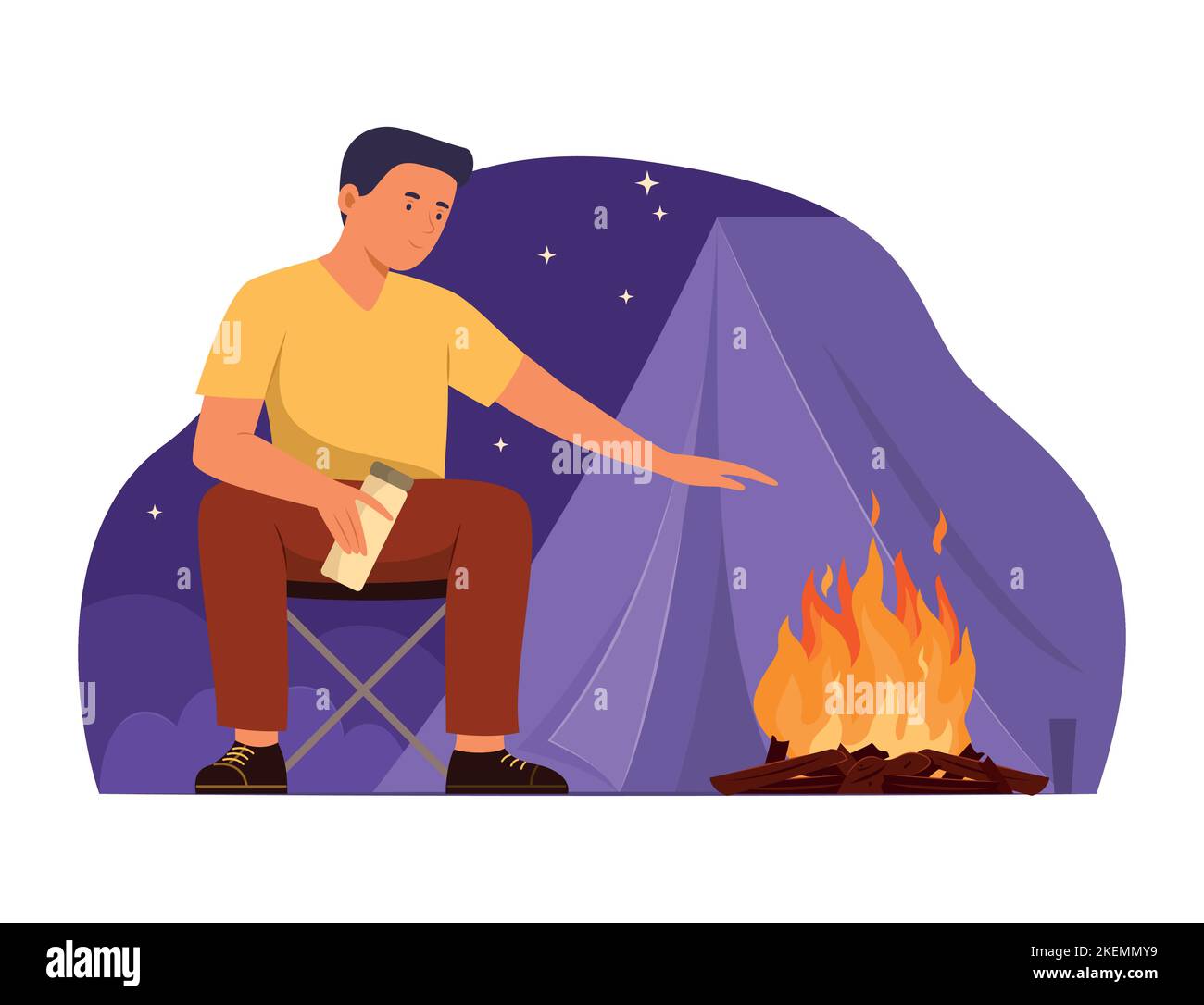 Man Camping on Night Time Stock Vector Image & Art - Alamy
