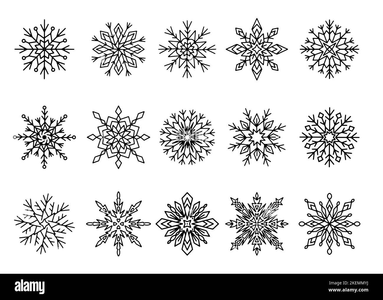 Simple Outline Snowflake Signs Set. Doodle Snowflake Icons Collection ...