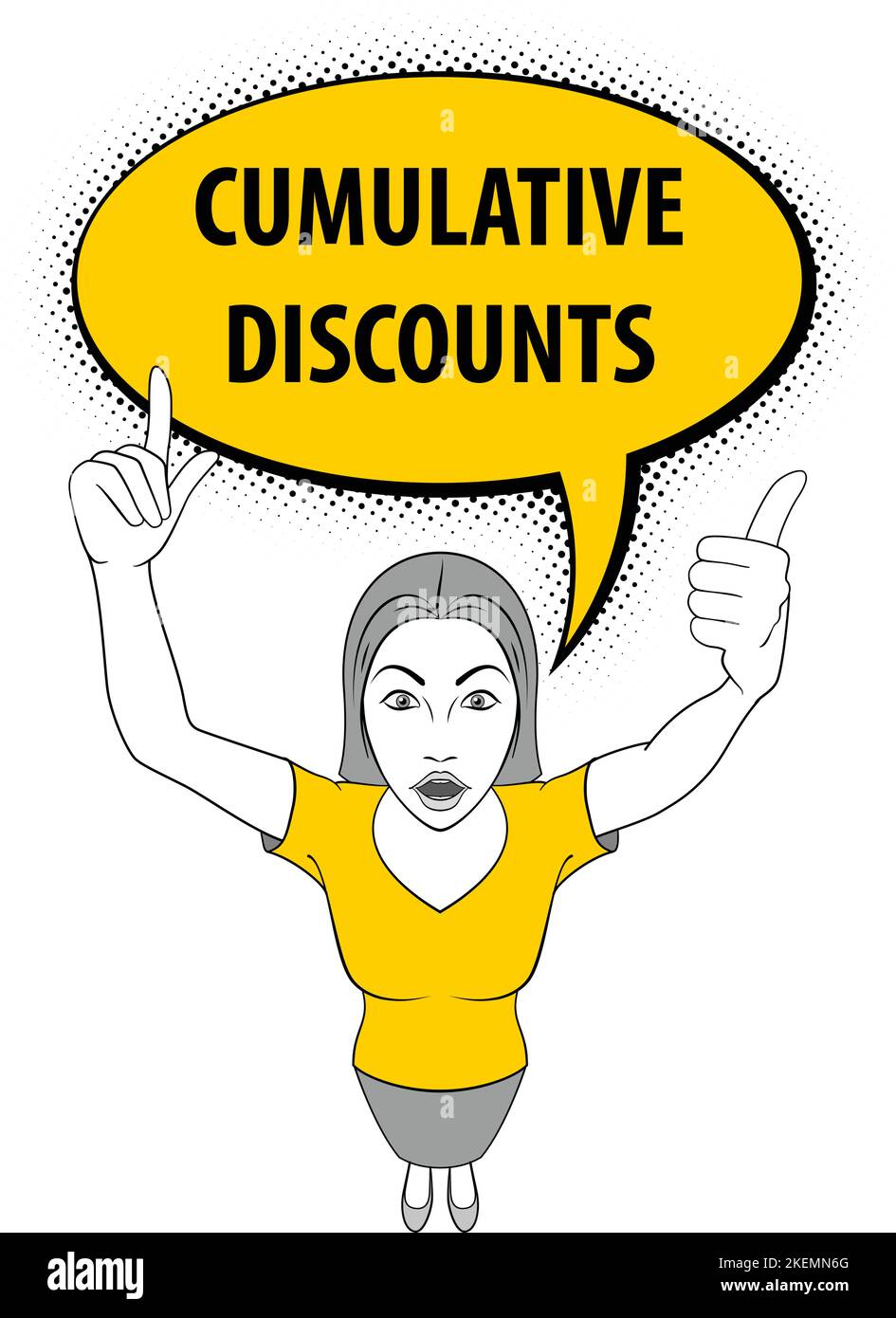 Illustration of a Woman Pointing Her Fingers Up. Cumulative Discount ...