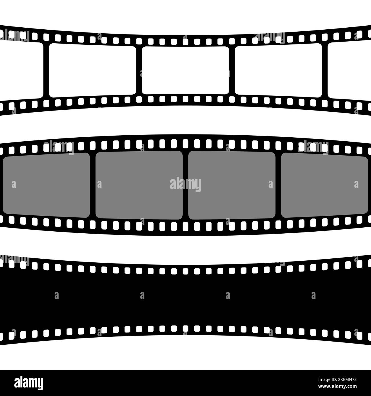 Curved film strips collection. Old retro cinema movie strip. Analog ...