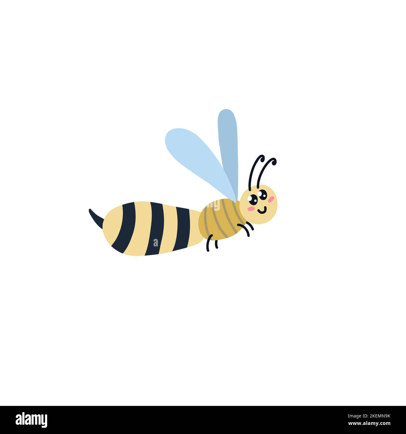 Cartoon wasp with stripes. Honey bee cute character. Vector ...