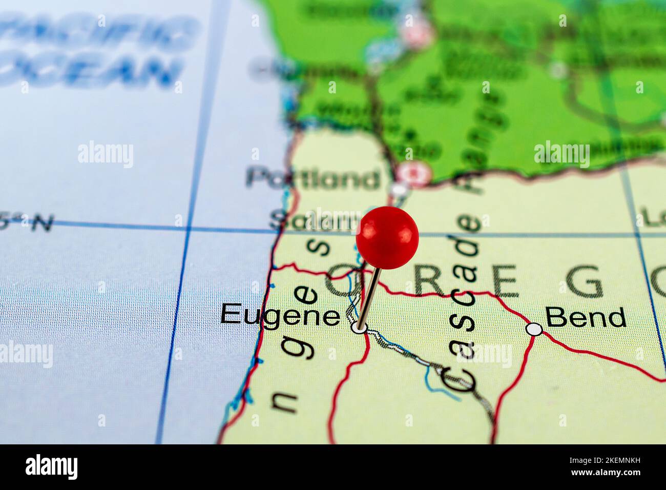 Eugene pin map. Close up of Eugene map with red pin. Map with red pin ...