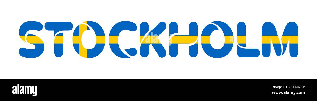 Stockholm and Swedish flag lettering. Flat vector illustration isolated ...