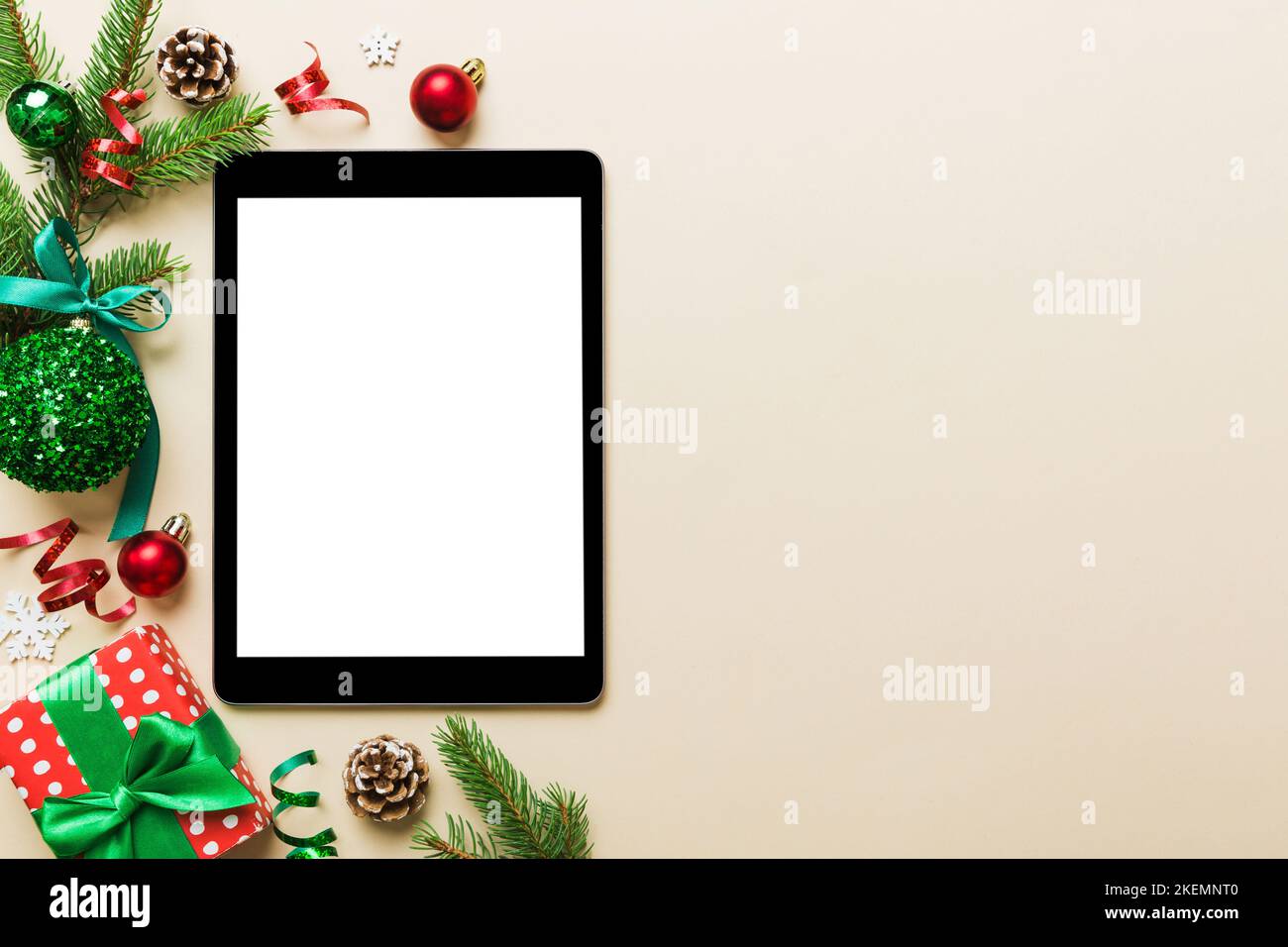 Digital tablet mock up with rustic Christmas decorations for app ...