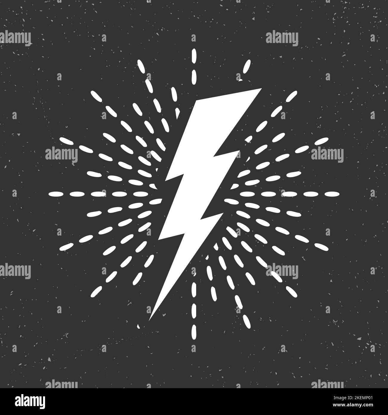Vintage lightning bolt and sun rays on grunge background. Lightnings ...