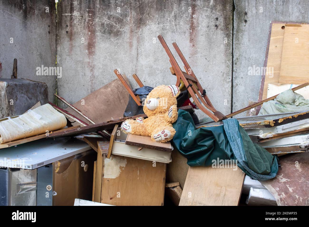 Stuffed bear toy thrown into a landfill close up Stock Photo - Alamy