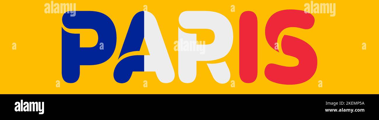 Paris and French flag lettering. Flat vector illustration isolated on ...