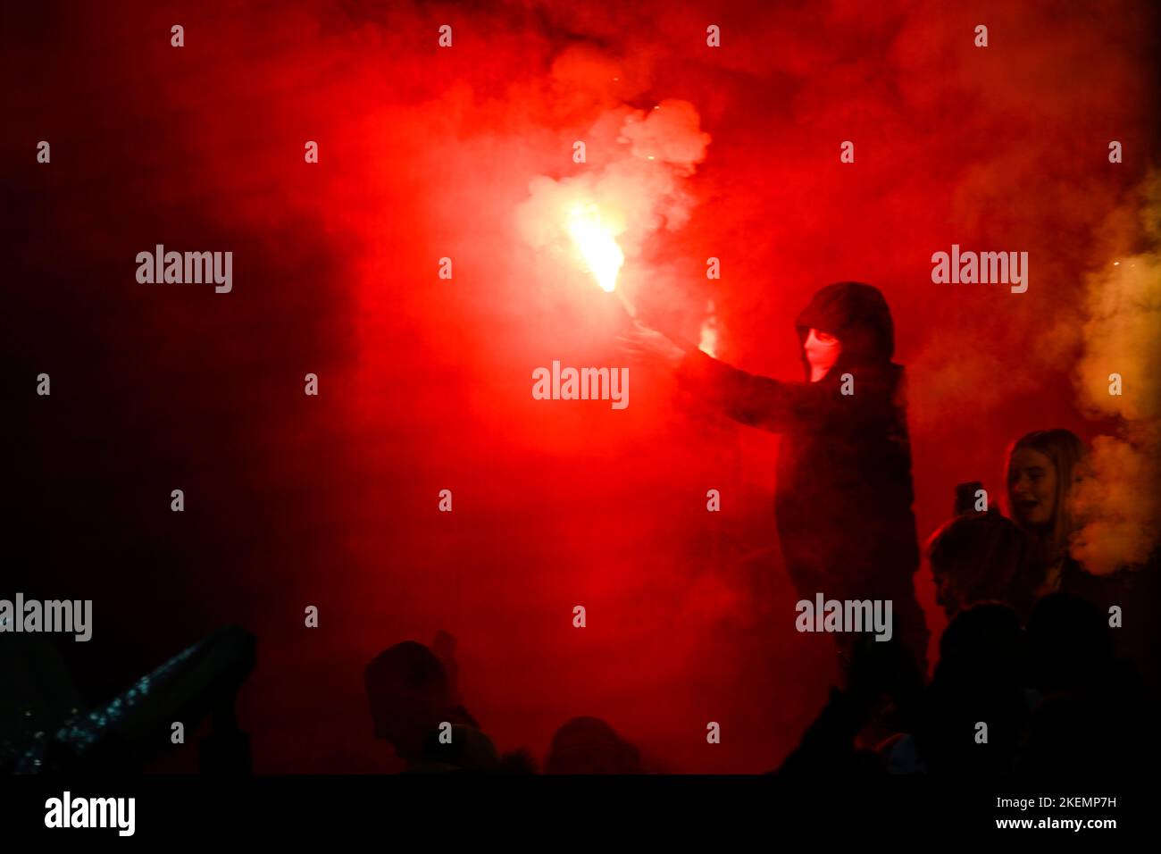 Anderlecht's hooligans use fireworks during a soccer match between RSC ...