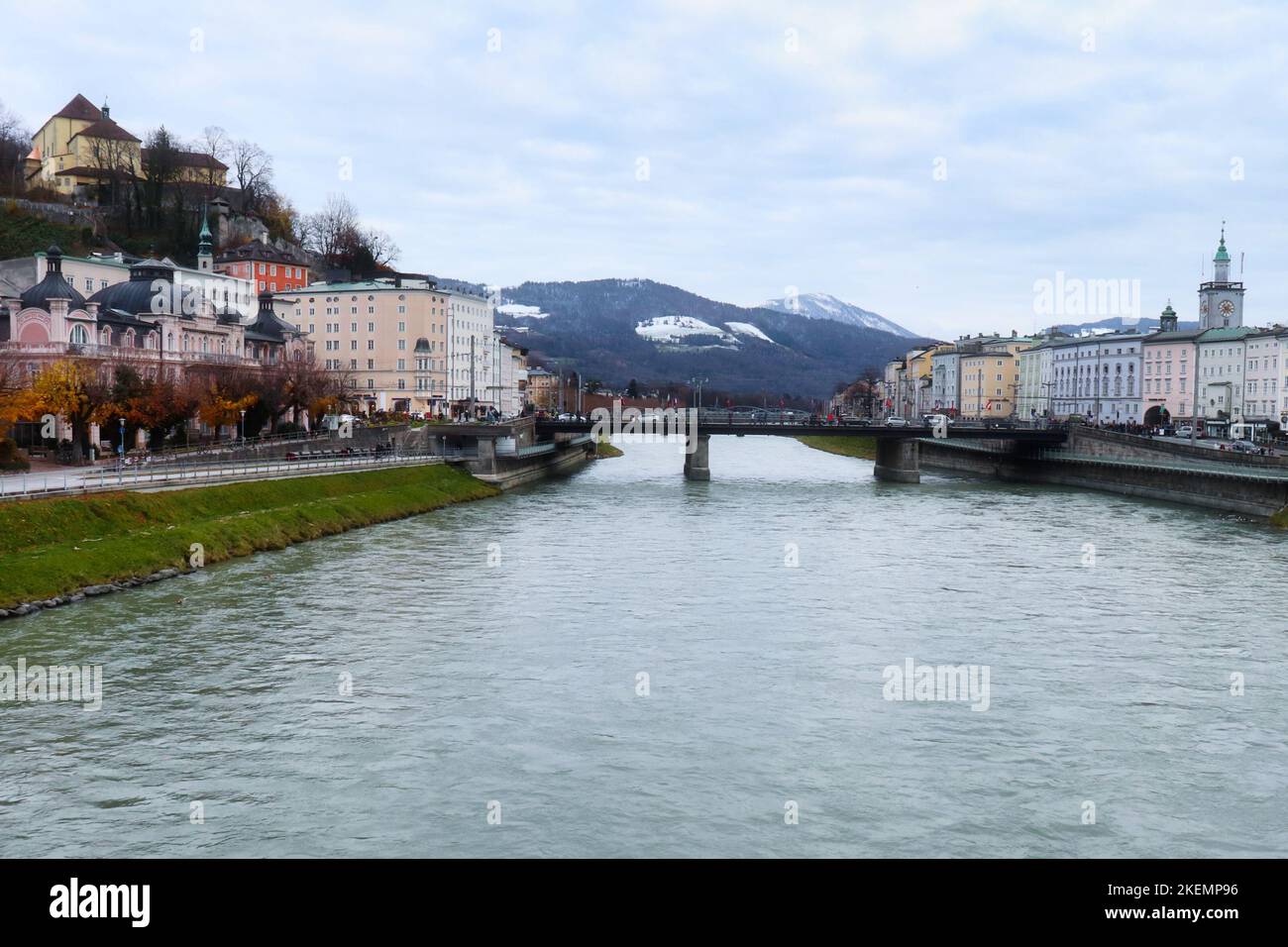 Salzburg, Austria - November 30, 2019: Bridge over the Salzach River ...