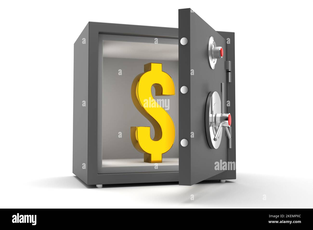 Open Metal Safe Vault with Golden Dollar Symbol inside, 3D Illustration ...