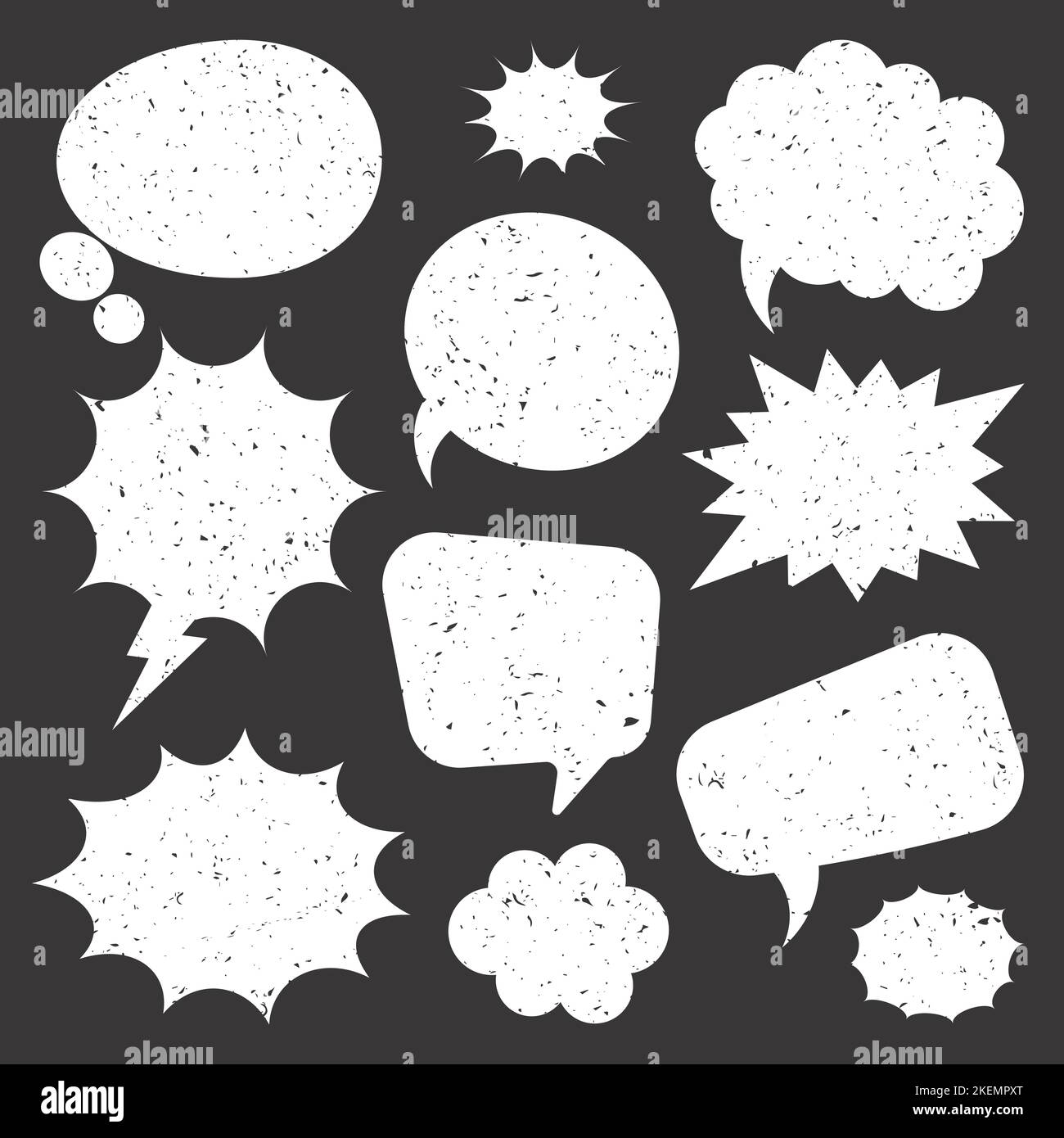 White grunge comic speech bubbles on dark background. Hand drawn retro ...