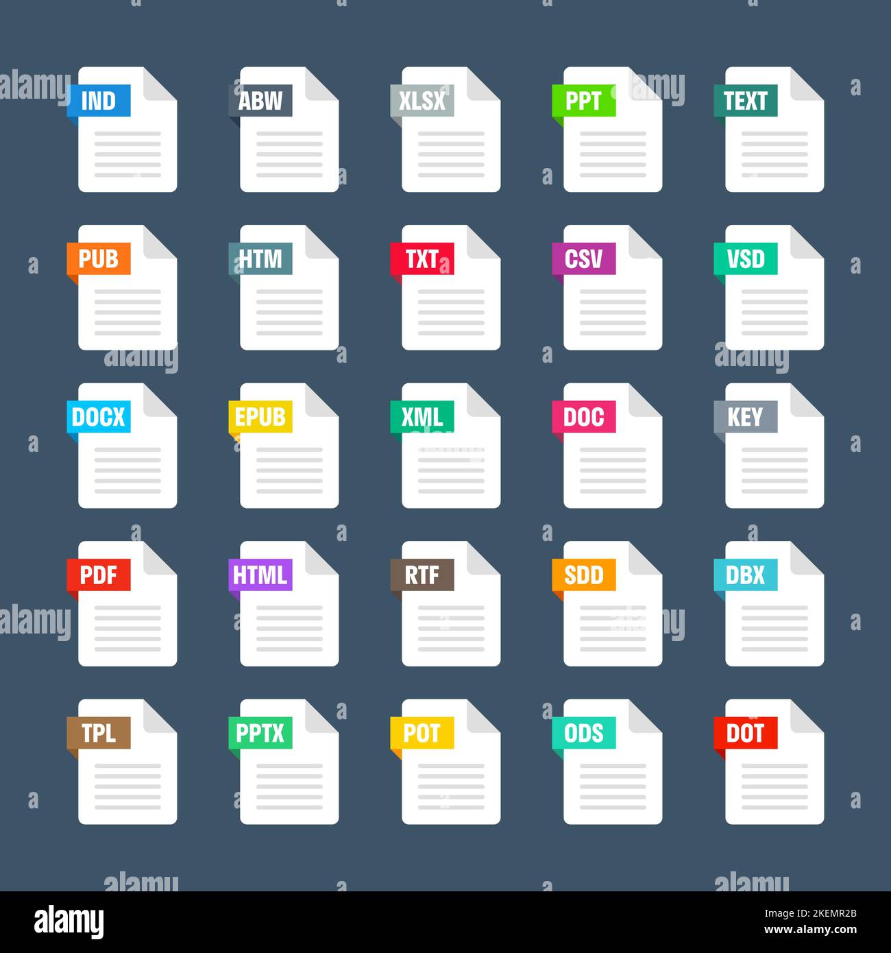 Common system file formats. Document types and extensions. Flat style ...