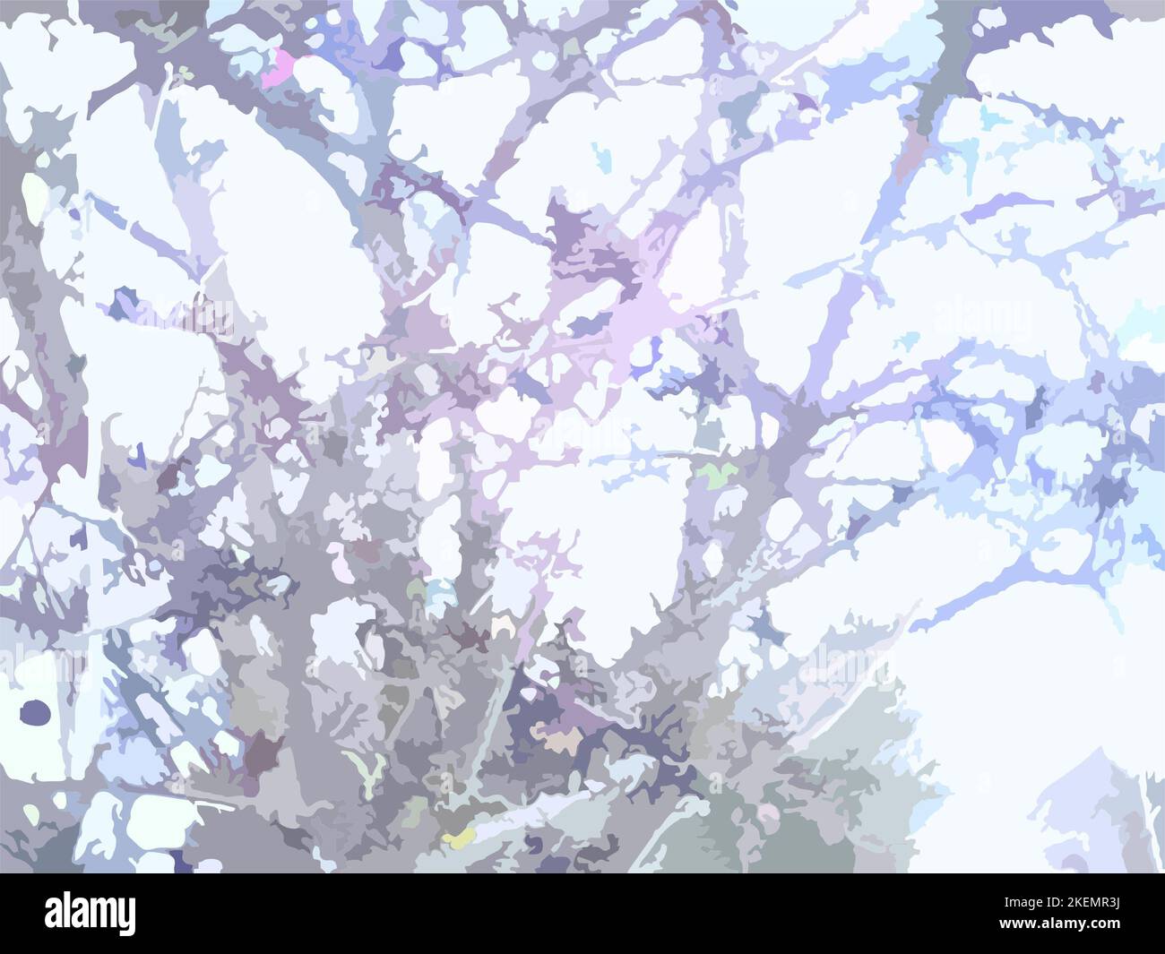 Winter landscape with snow branches. Interwoven tree branches in cold ...