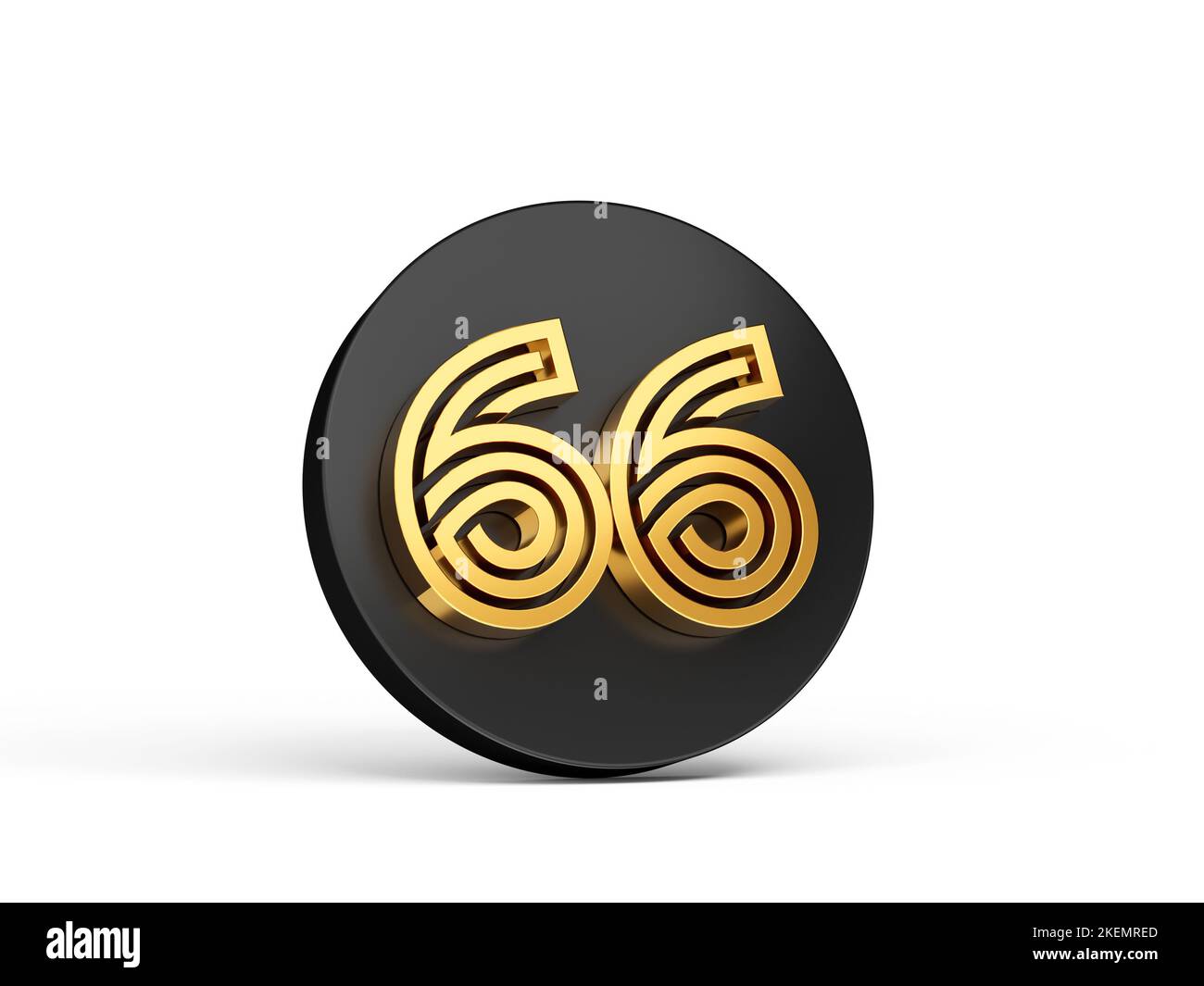 A 3d rendering of gold and black round 66 number isolated on white ...