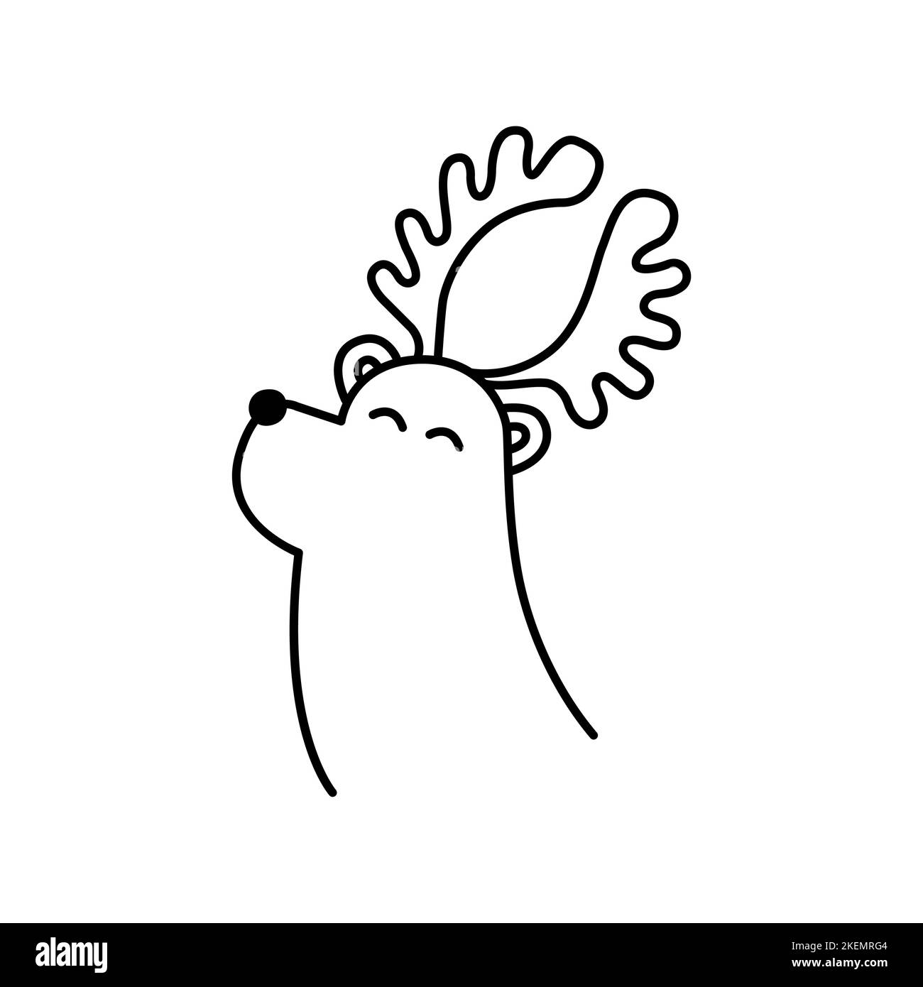 Christmas deer doodle clipart 2023. Cute deer line art. Cartoon ...