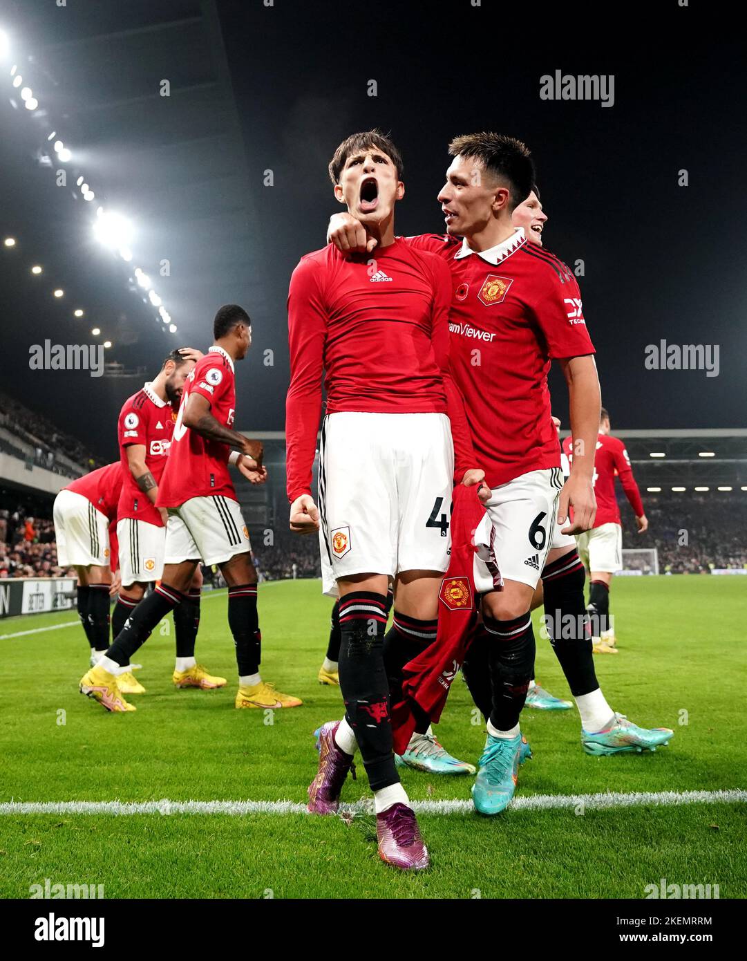 Manchester United's Alejandro Garnacho (left) celebrates after he ...