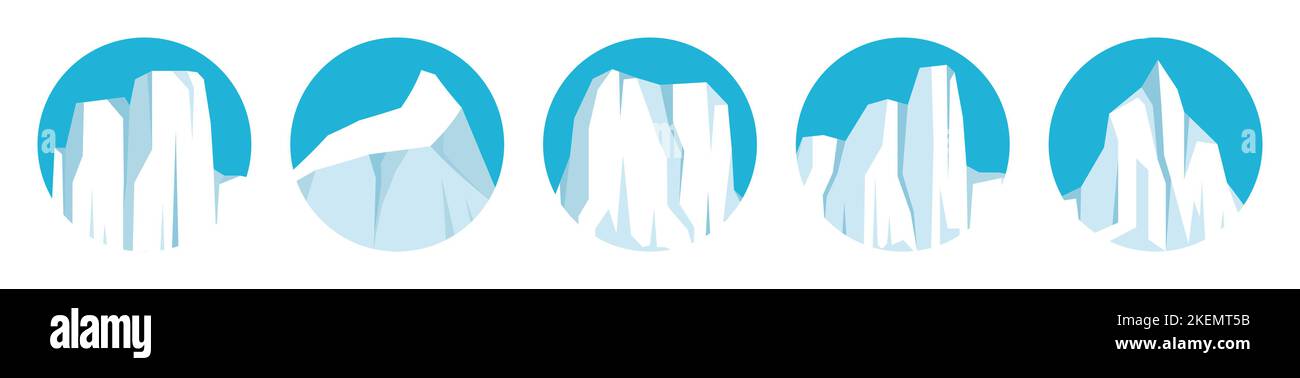 Floating icebergs collection. Drifting arctic glacier, block of frozen ...