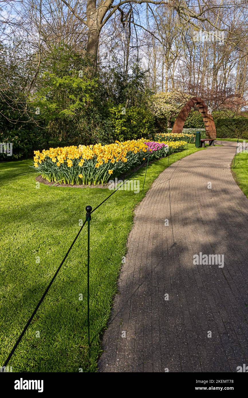 April 14, 2022 Lisse, The Netherlands. Beautiful public garden with ...