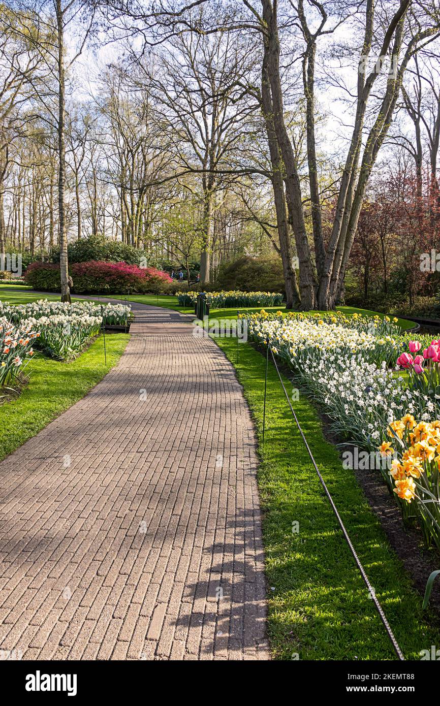 April 14, 2022 Lisse, The Netherlands. Beautiful public garden with ...