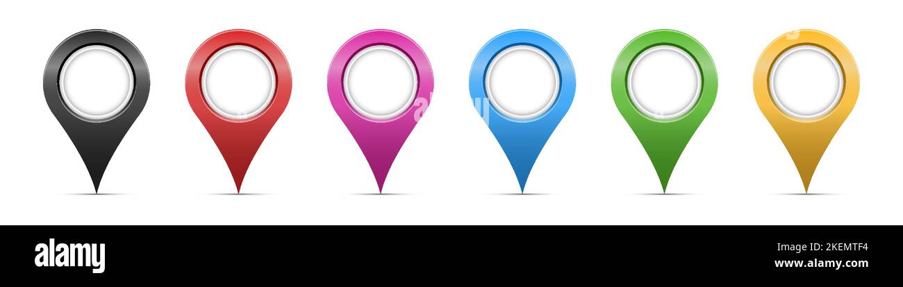 Map pin set. A collection of big multicolored teardrop markers with ...