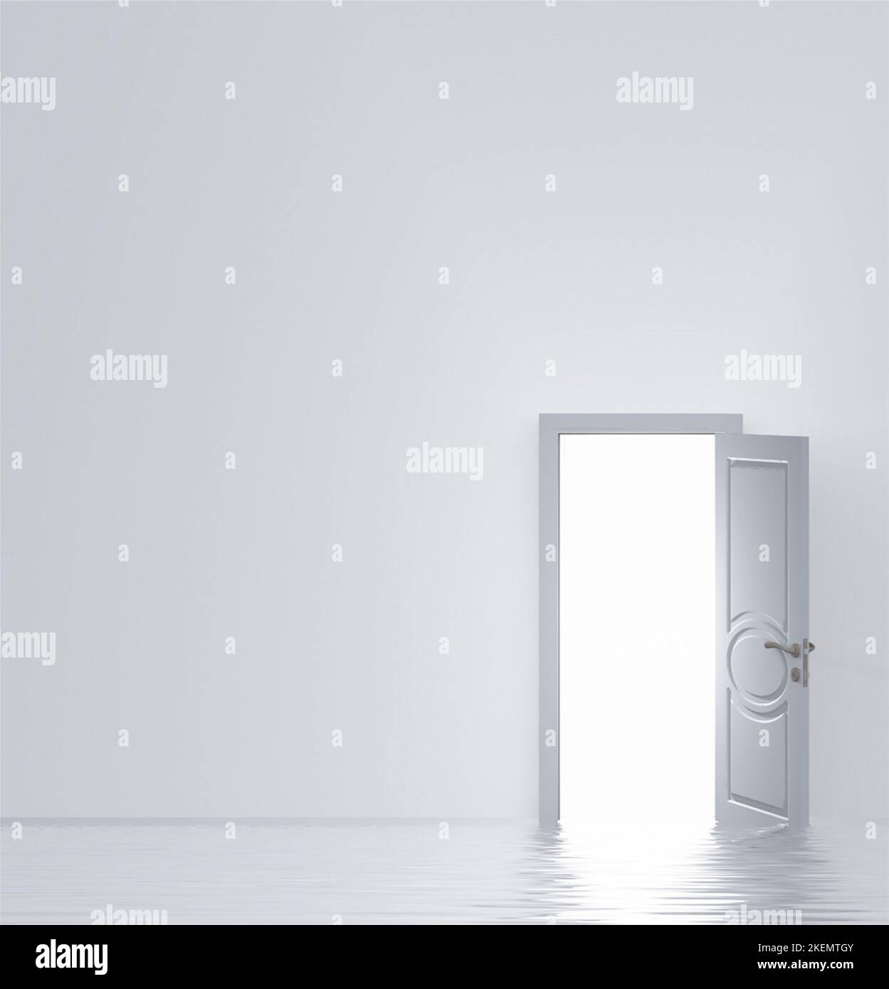 Doorway in flooded white room. 3D rendering Stock Photo - Alamy