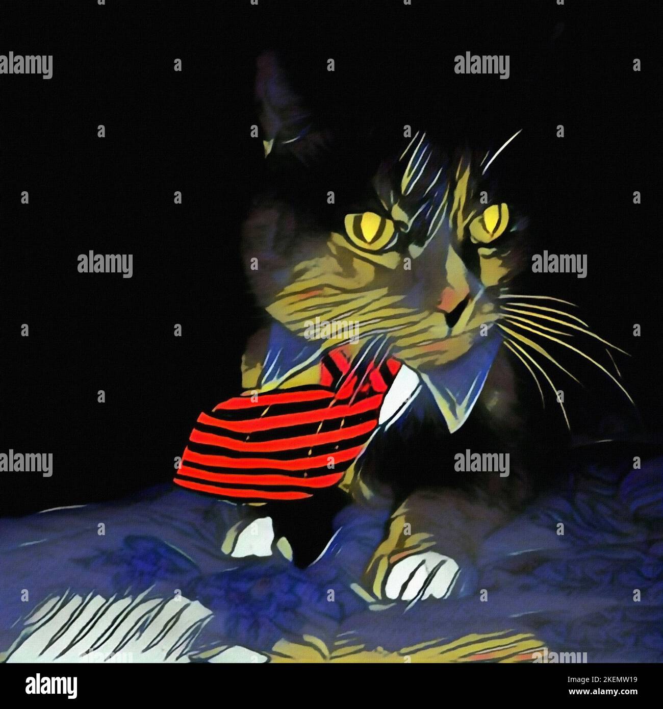 Modern art. Cat in tie. 3D rendering Stock Photo - Alamy