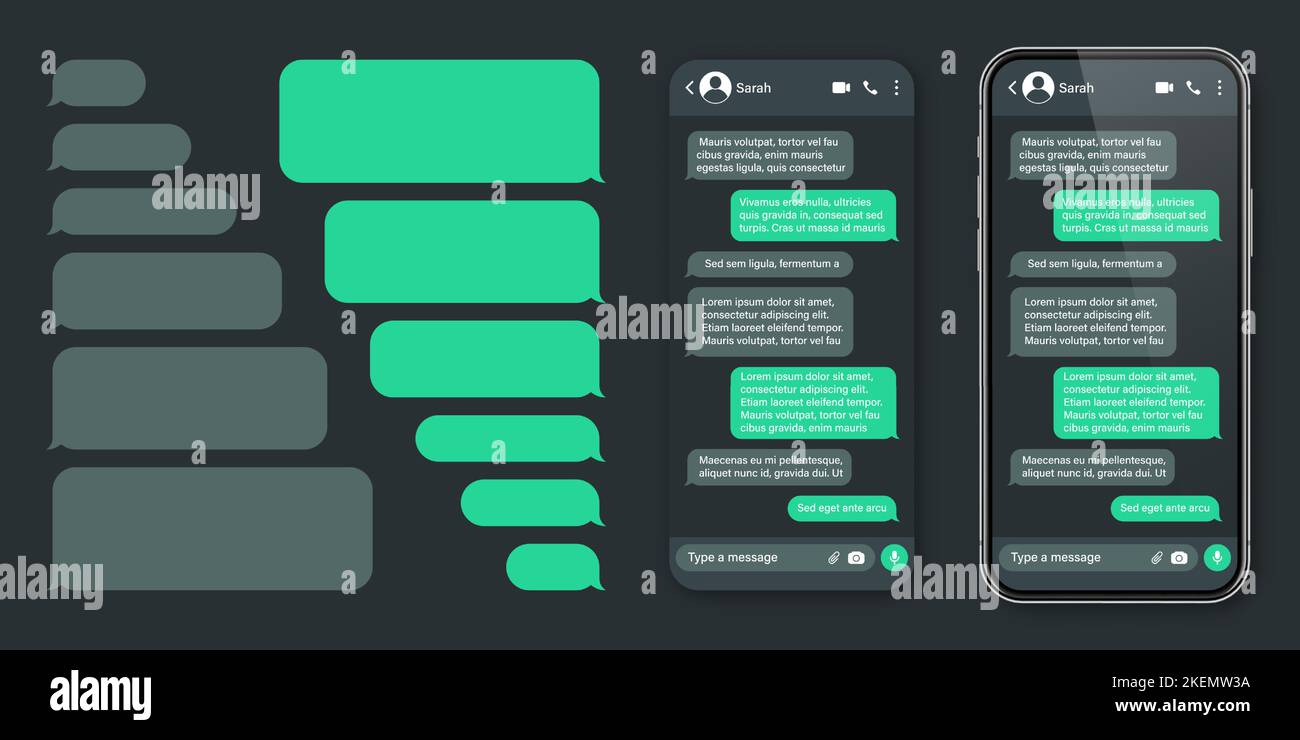 Realistic smartphone with messaging app. SMS text frame. Conversation ...