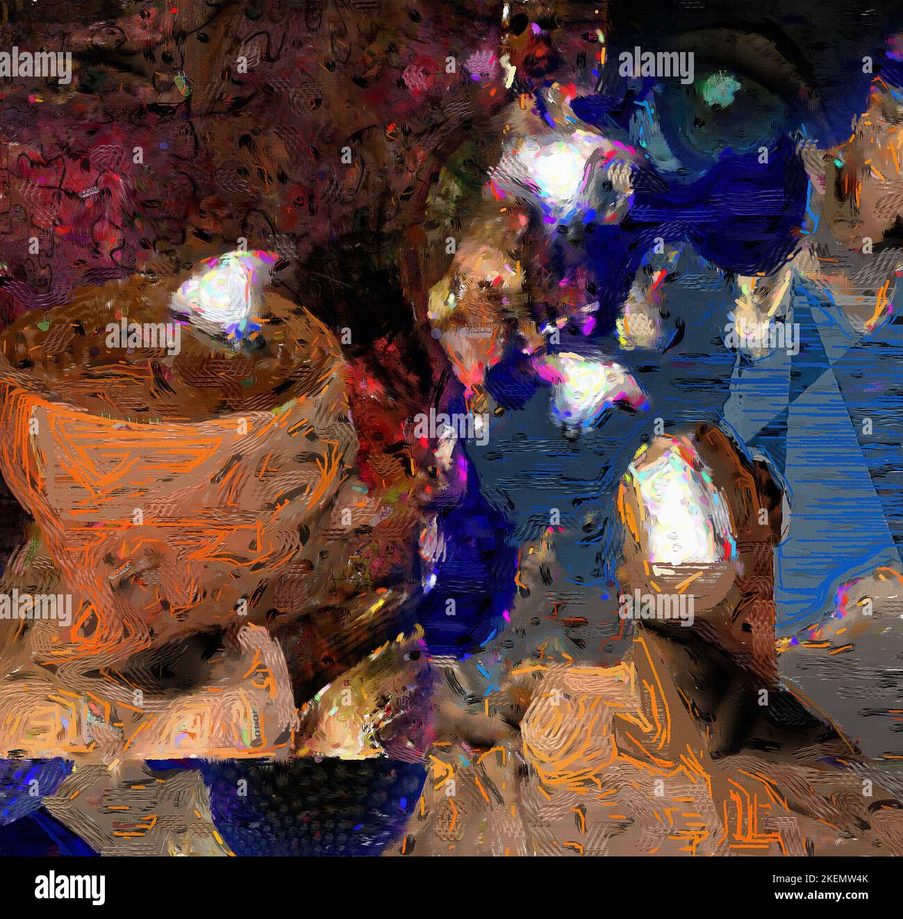 Abstract painting. Man's head with opened door to another world. 3D ...