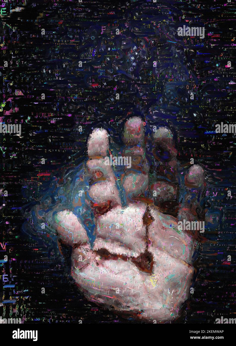 Abstract painting. Palm with clock hand. 3D rendering Stock Photo - Alamy