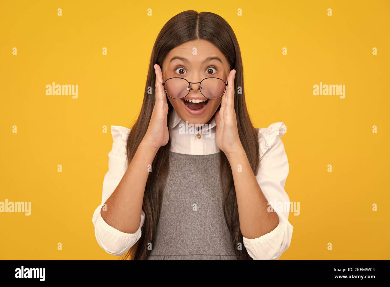 Excited face, cheerful emotions of teenager girl. Portrait of teenager ...