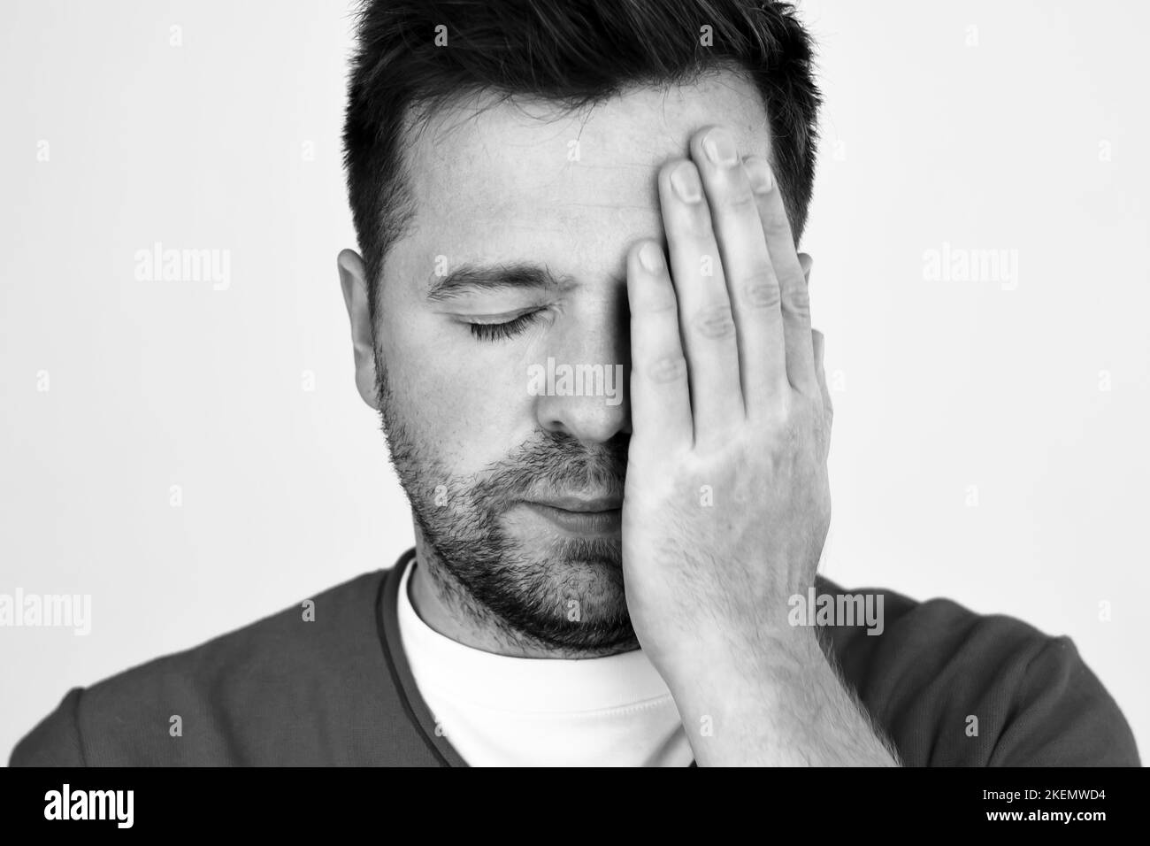 confused man overthinking suffering from grief frustration pain with ...