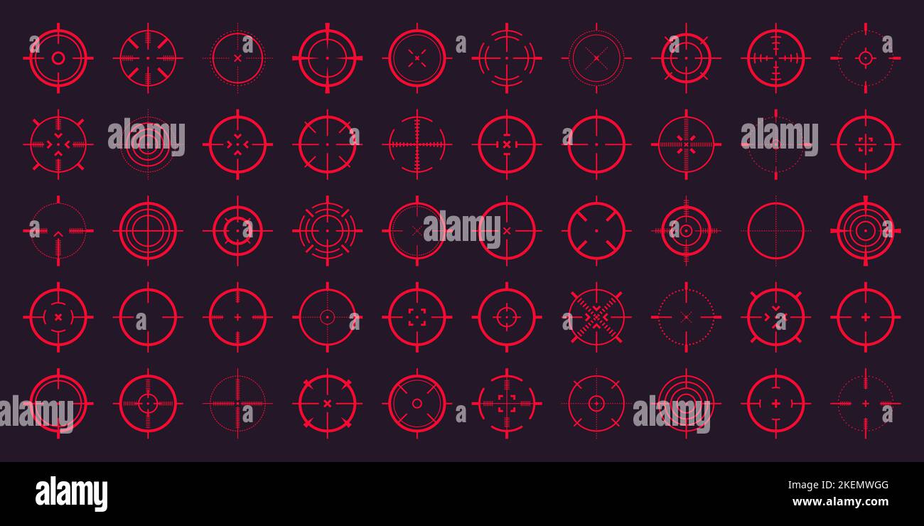 Crosshair, gun sight vector icons. Bullseye, red target or aim symbol ...