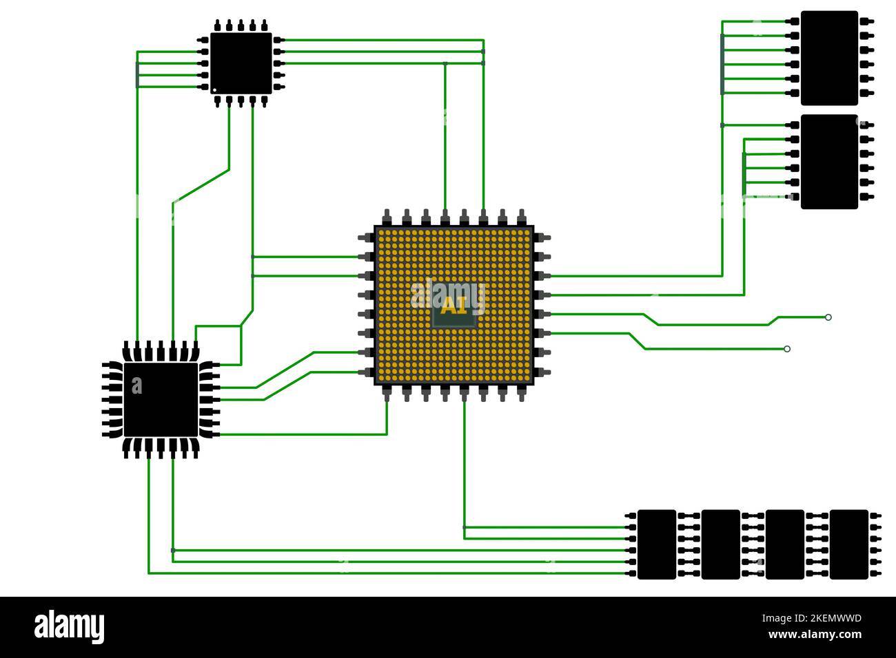 A design of Abstract CPU chips with circuit board connection on white ...