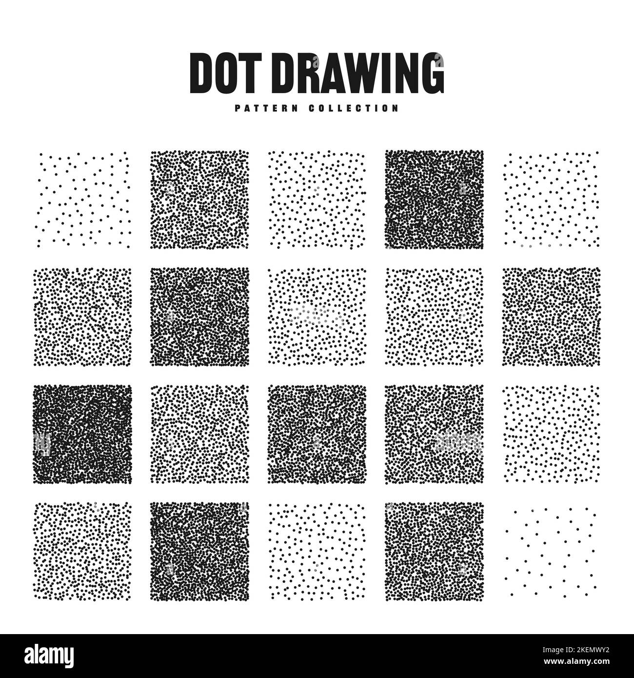 Square shaped dotted objects, stipple elements. Stippling, dotwork ...