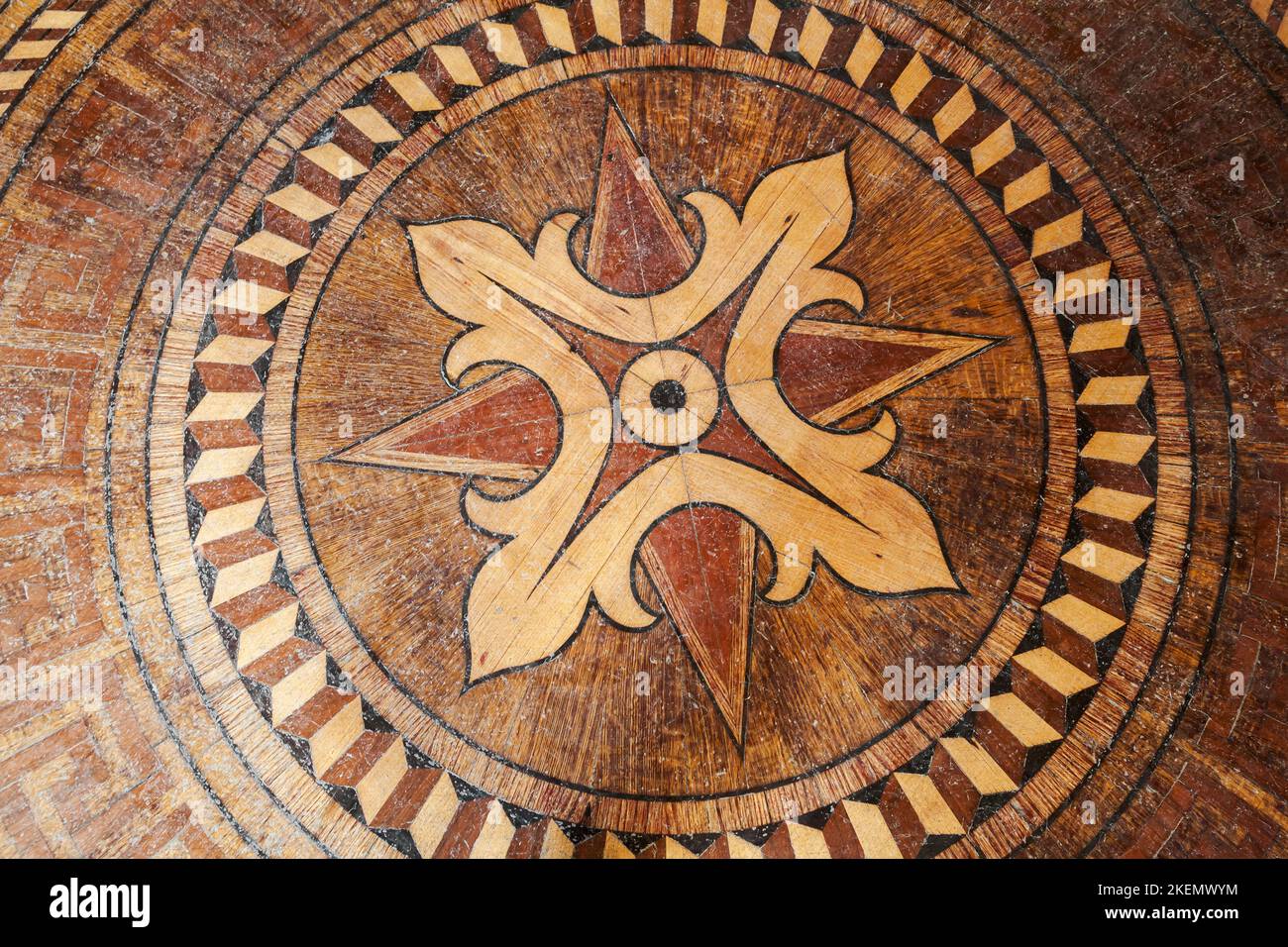 Round flooring pattern of vintage wooden parquet. Background photo ...