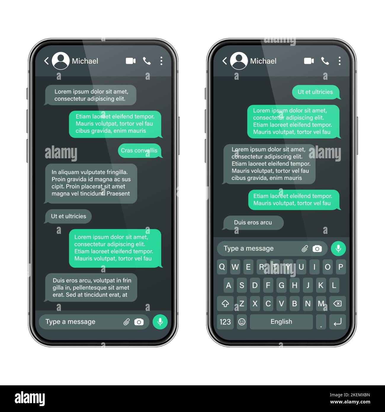 Realistic smartphone with messaging app. SMS text frame. Conversation ...