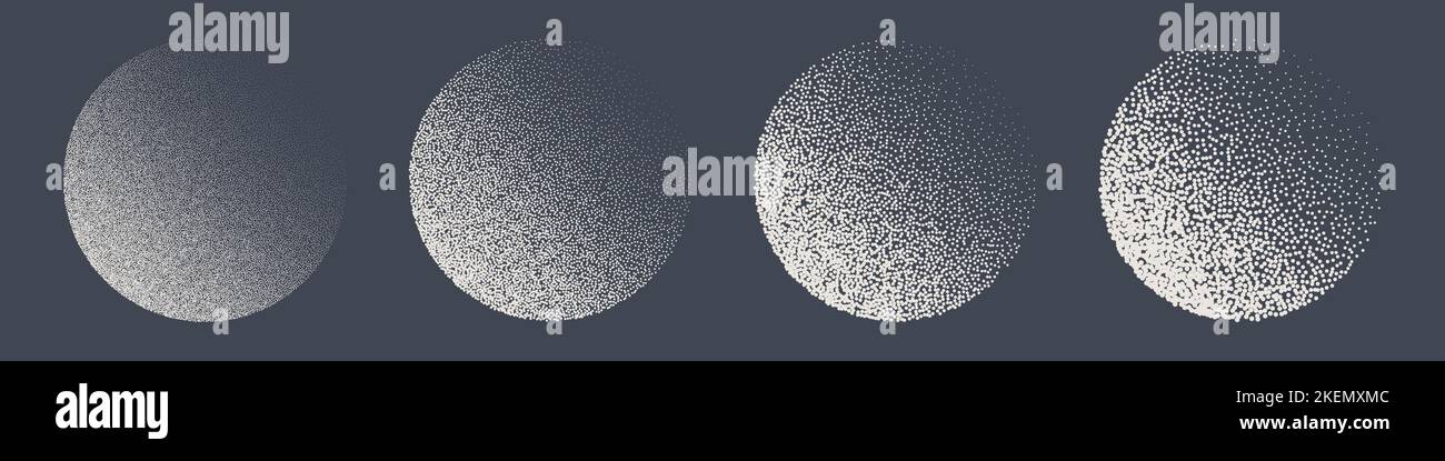 Round shaped dotted objects, stipple elements. Fading gradient ...