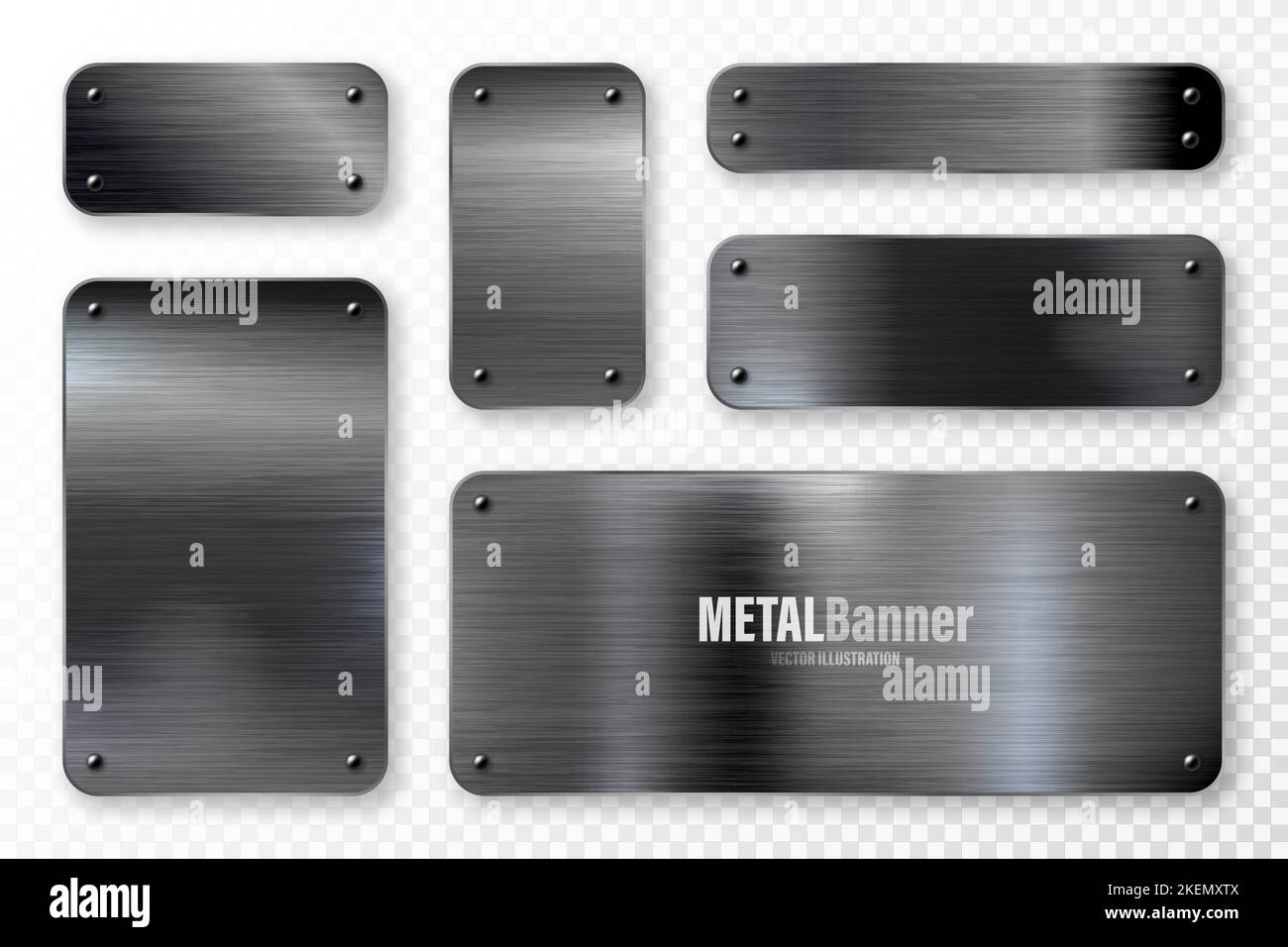Realistic black metal banners collection. Brushed steel or aluminium ...