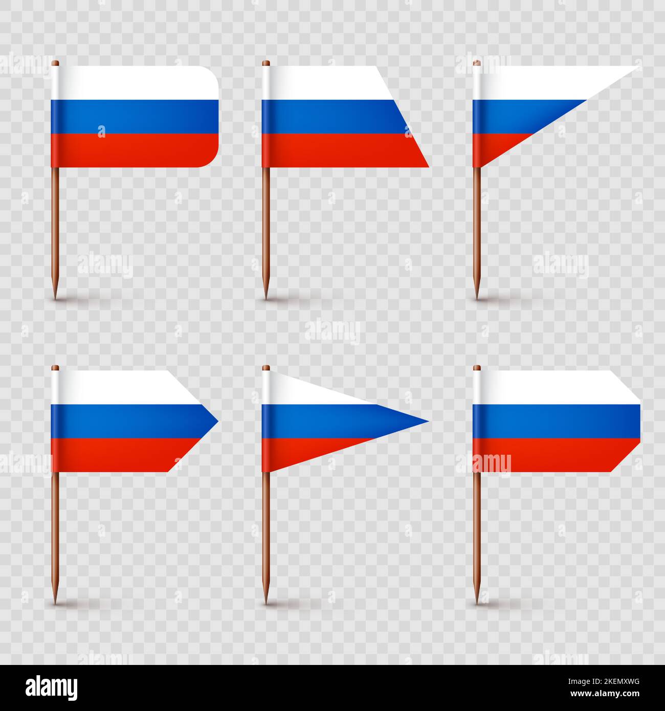 Realistic various Russian toothpick flags. Souvenir from Russia. Wooden ...