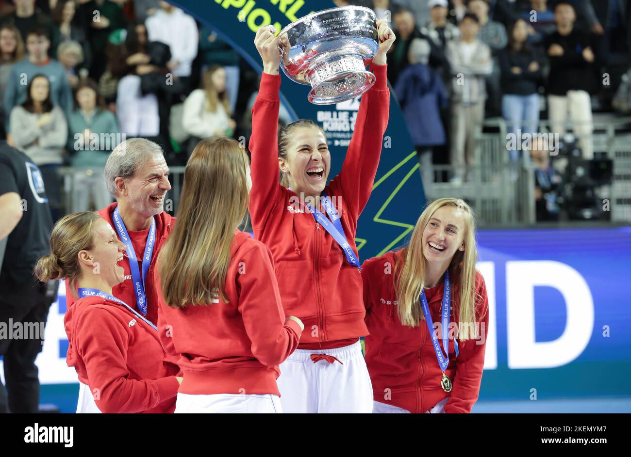Switzerland's Belinda Bencic lifts the trophy after the final of the ...